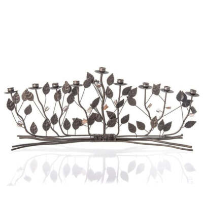 (D) Judaica Bronze Brambles Menorah with Flowers Chanukah Party Decor ...