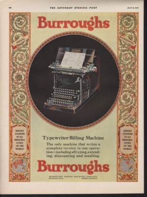 1929 BURROUGHS TYPEWRITER MOON HOPKINS BILLING MACHINE ADDING DETROIT ...