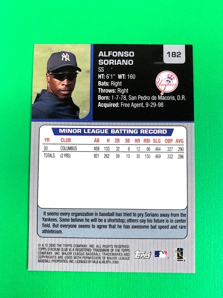 2001 Topps Stadium Club "Future Star" #182 Alfonso Soriano (RC ...