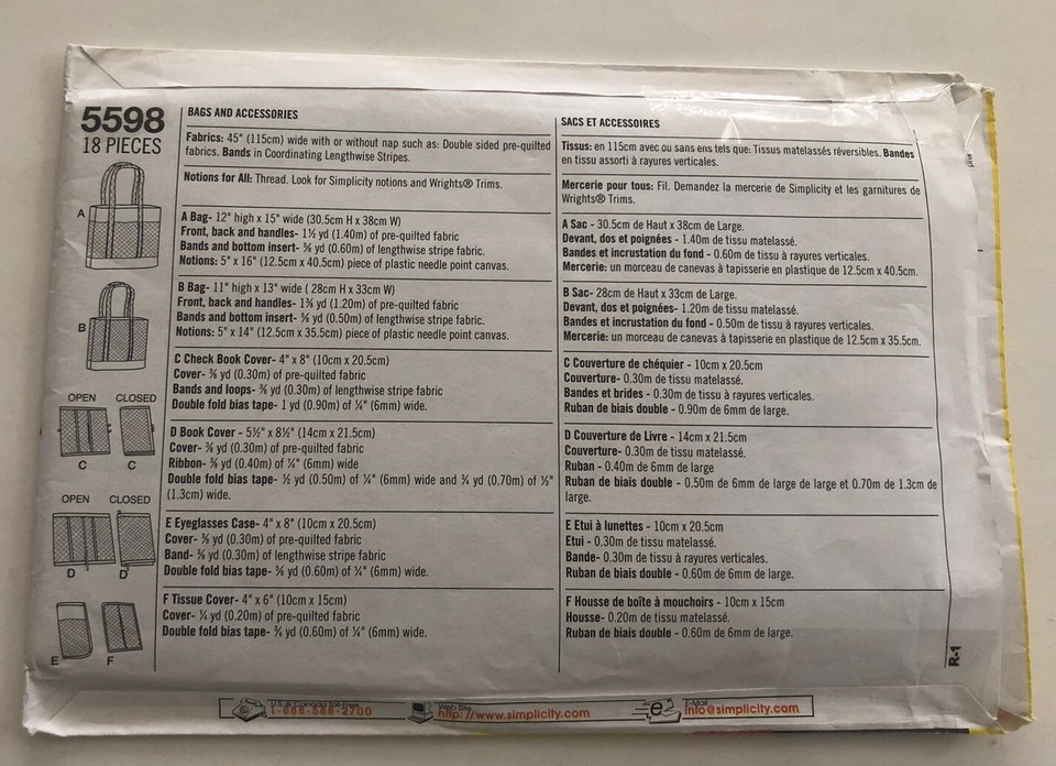 Simplicity Sewing Patterns For Dummies 2003 #5598 Bags & Accessories ...