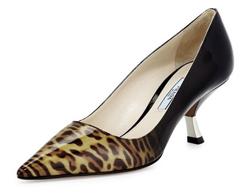 PRADA Leopard Print Ombre Black Patent Leather Kitten Pumps 38 8 Honey ...