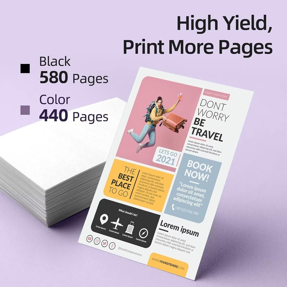 2 Pack #63XL XXL Black Ink Cartridges For HP Envy 4520 4525 Officejet ...