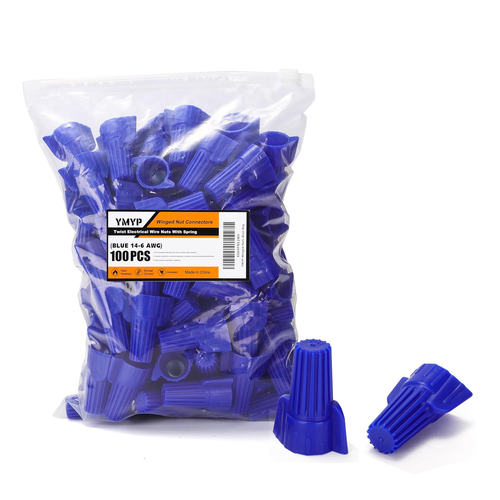 100PCS Winged Wire Nut Connector - AWG 14-6 Blue - Insulated Insert ...