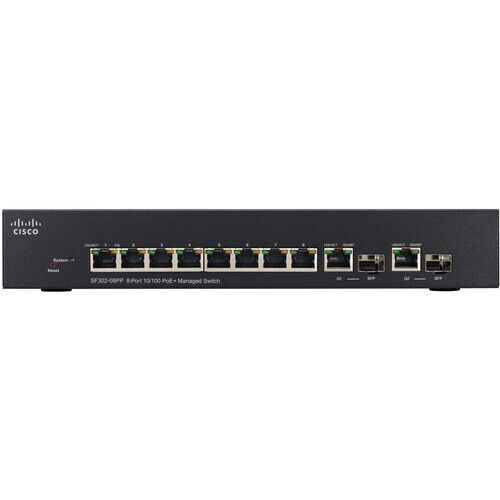Cisco SF302-08PP-K9-NA SF302-08PP 8-Port 10/100 PoE+ Managed Switch 10 ...
