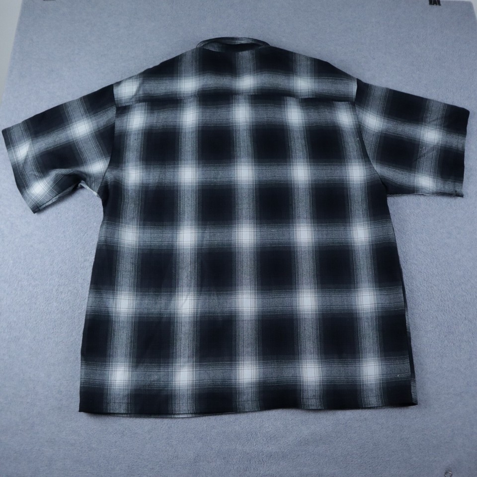 CalTop Flannel Shirt Mens 4XL Casual Pocket Button Up Black Plaid Short ...