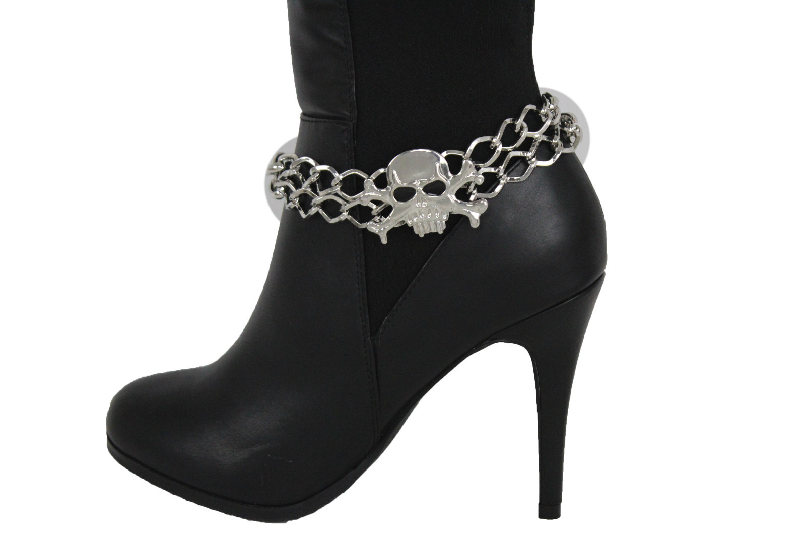 Women Metal Chain Boot Bracelet Western Shoe Charm Silver Skeleton ...