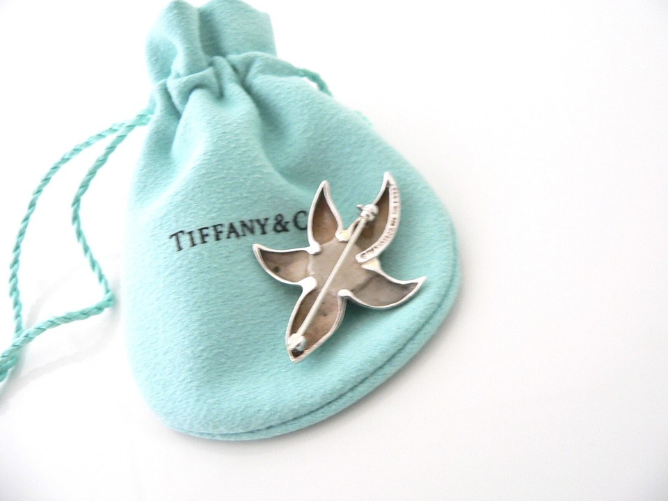 Tiffany & Co Onyx Flower Pin Silver 18K Brooch Gold Love Gift Pouch ...