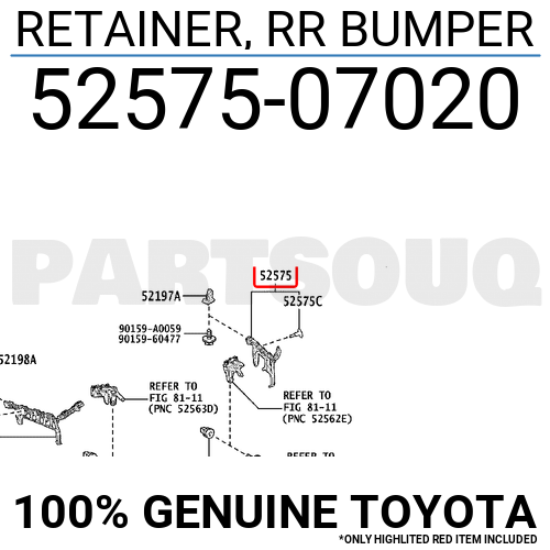5257507020 Genuine Toyota RETAINER, RR BUMPER 52575-07020 | eBay