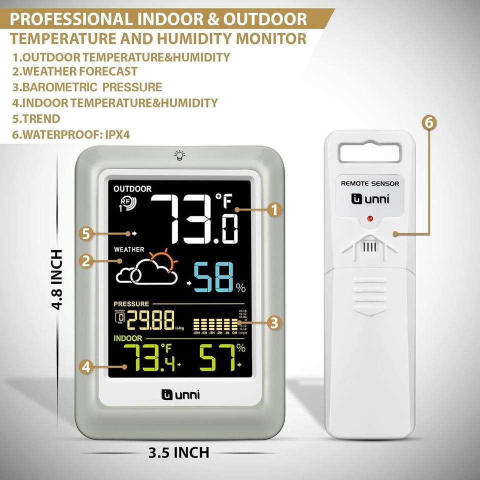Wireless Weather Station Indoor Outdoor Remote Sensor Digital Display ...