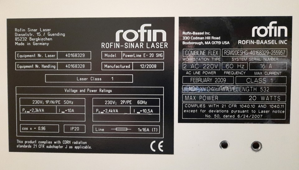 Rofin RSM 20E SHG Laser Marking System, 12W @ 532nm, 270mm Z, 1Ø 220VAC ...