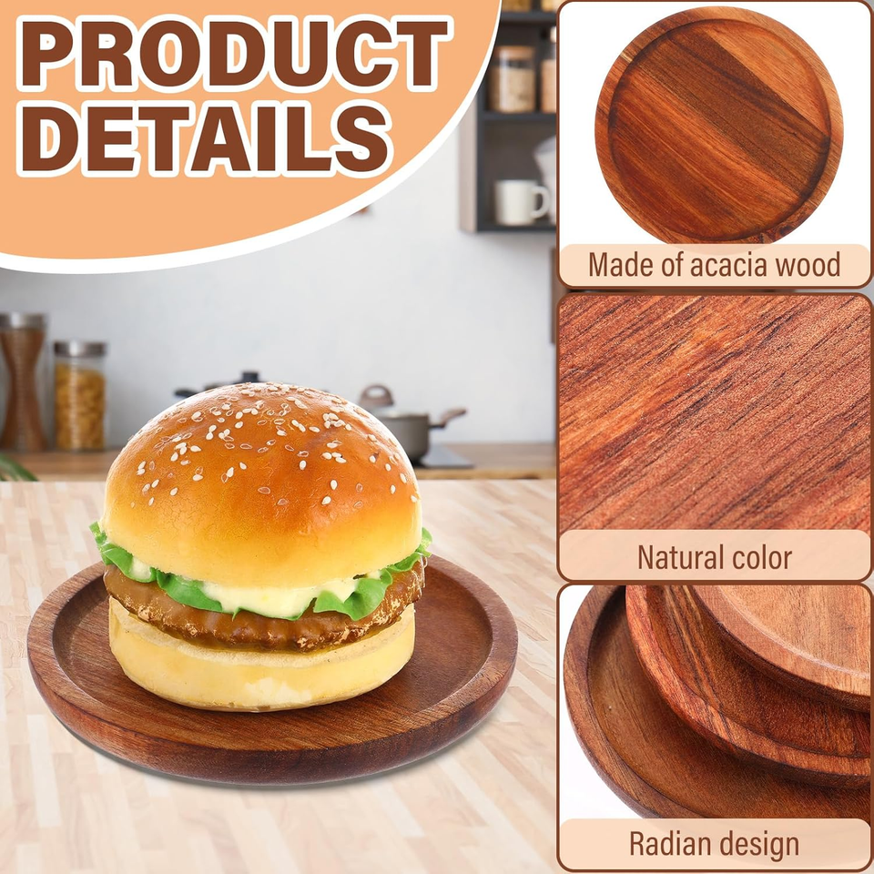 20 Set Acacia Wood Dinner Plates round Wooden Charger Plates 6 Inch ...