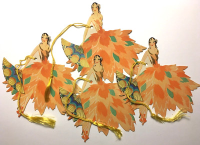 4 Unused Vintage Bridge Tallys Festive Latin Dress Orange Golden Fan ...