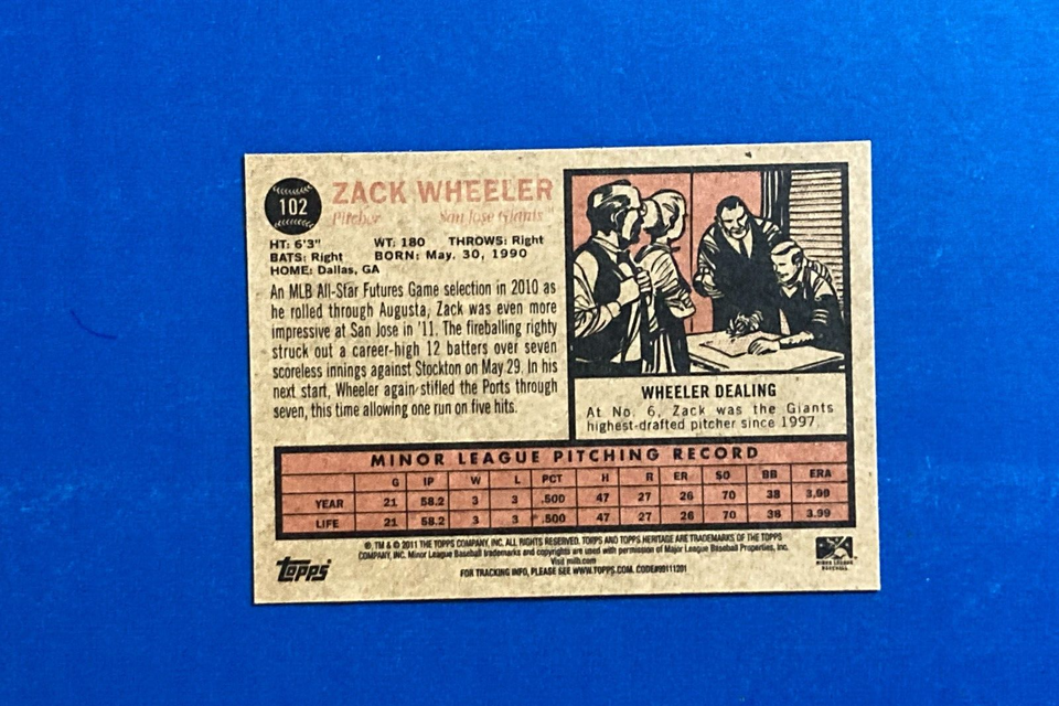 2011 Topps Heritage ZACK WHEELER autograph auto PHILLIES RC In Person ...