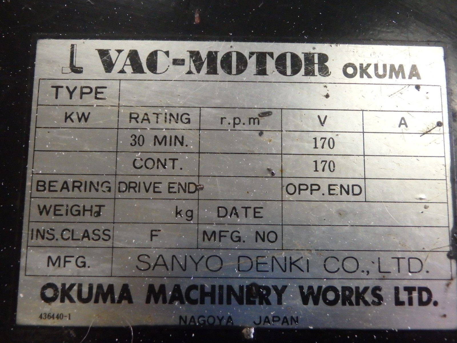 Okuma VAC-MOTOR / AC Spindle Motor _ No Model _ Okuma Lathe LR-15 6111 ...