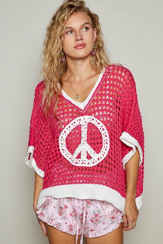 Open Crochet Oversized Peace Sign Sweater - POL | eBay