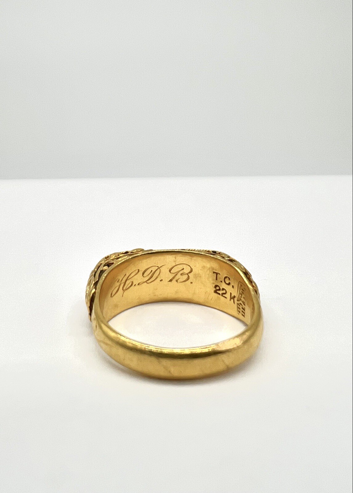 Antique 22k Yellow Gold Chinese Jade Carved Floral Design Ring With ...