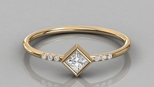 Bezel Set Princess & Round Shape Moissanite In 10K Yellow Gold Classy ...