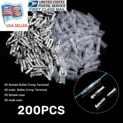200PCS 4.0mm Bullet Crimp Terminal Car Electrical Wire Female Male ...