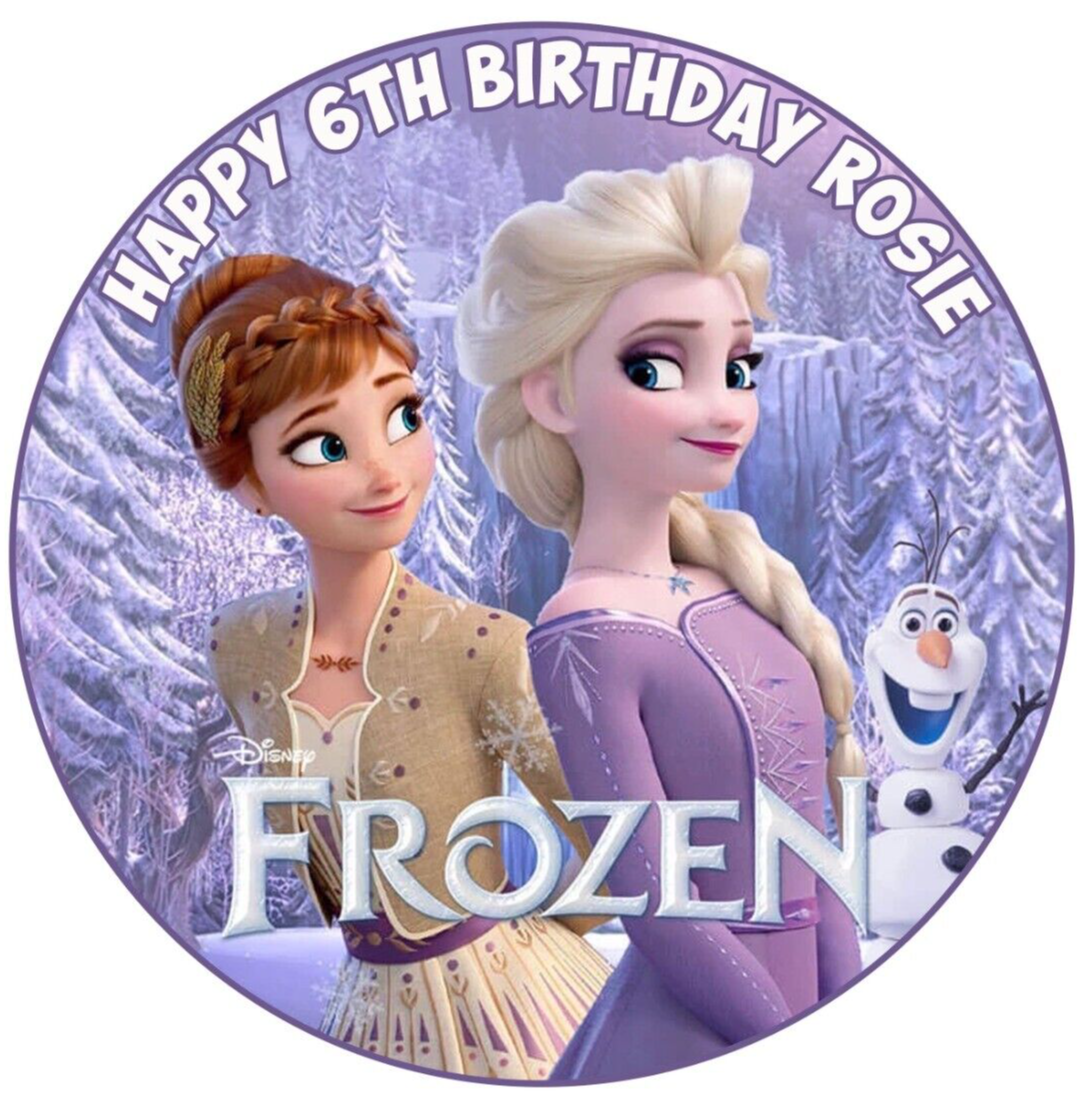 FROZEN ELSA & ANNA Round Edible Cake Topper Rice Wafer Paper ...