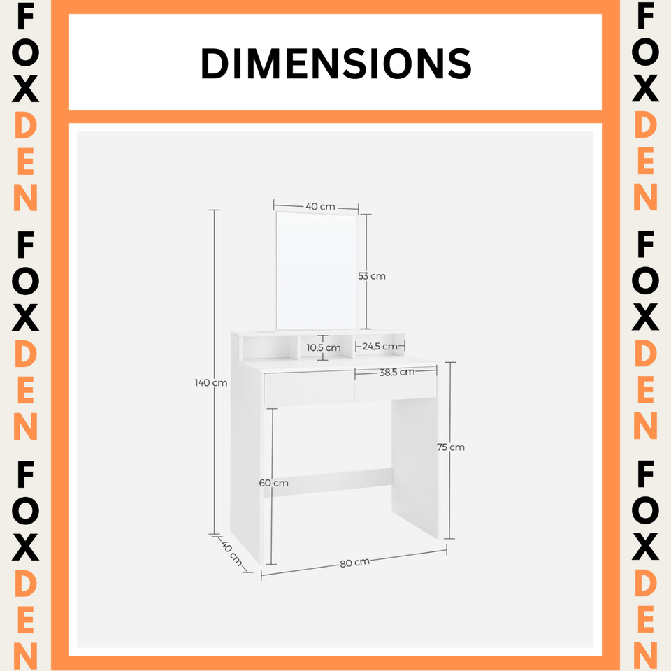 White Dressing Table with Large Mirror Vanity Table with 2 Drawers Make ...