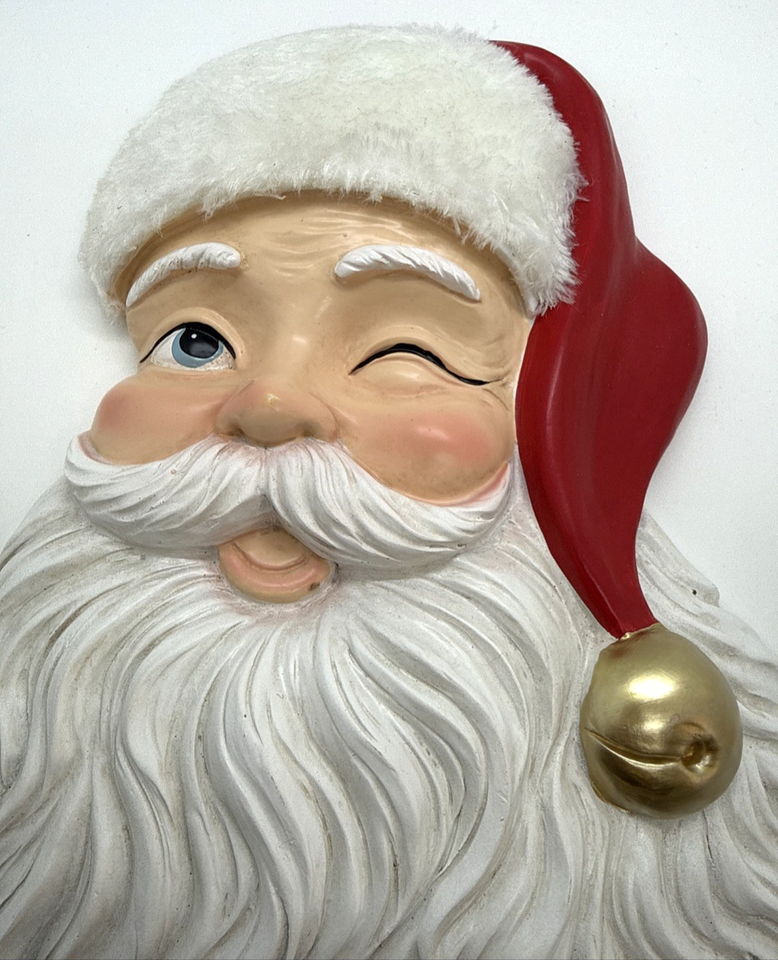 Vintage Santa Claus Winking Face Head Wall Hanging Christmas Decor 12 ...