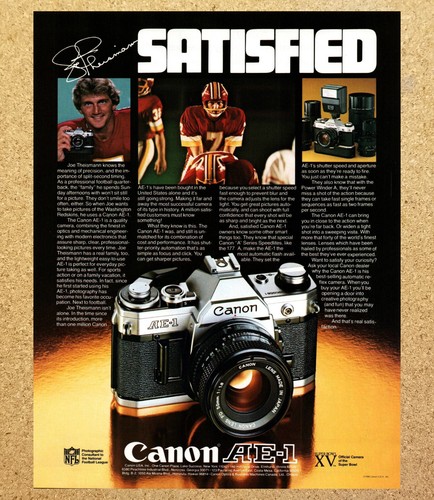 Canon AE-1 SLR Camera Joe Theismann Football NFL- Magazine Print Ads ...