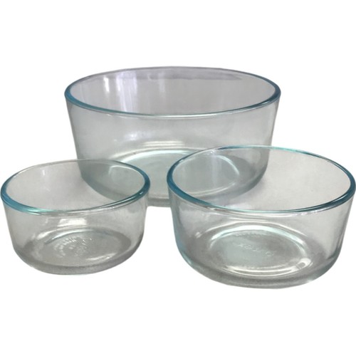 Vintage Lot of 3 PYREX Clear Glass Round Food Storage Mixing Bowls | eBay