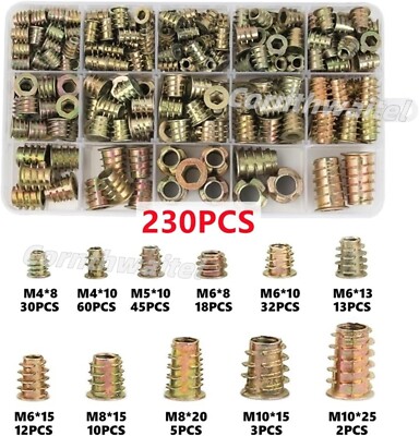 230Pcs Zinc Alloy Furniture Hex Drive Head Nut Screw Threaded Wood ...