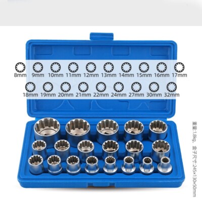 Multi-Purpose CR-V 19 Pc 1/2" Drive Universal Spline Socket Set ...