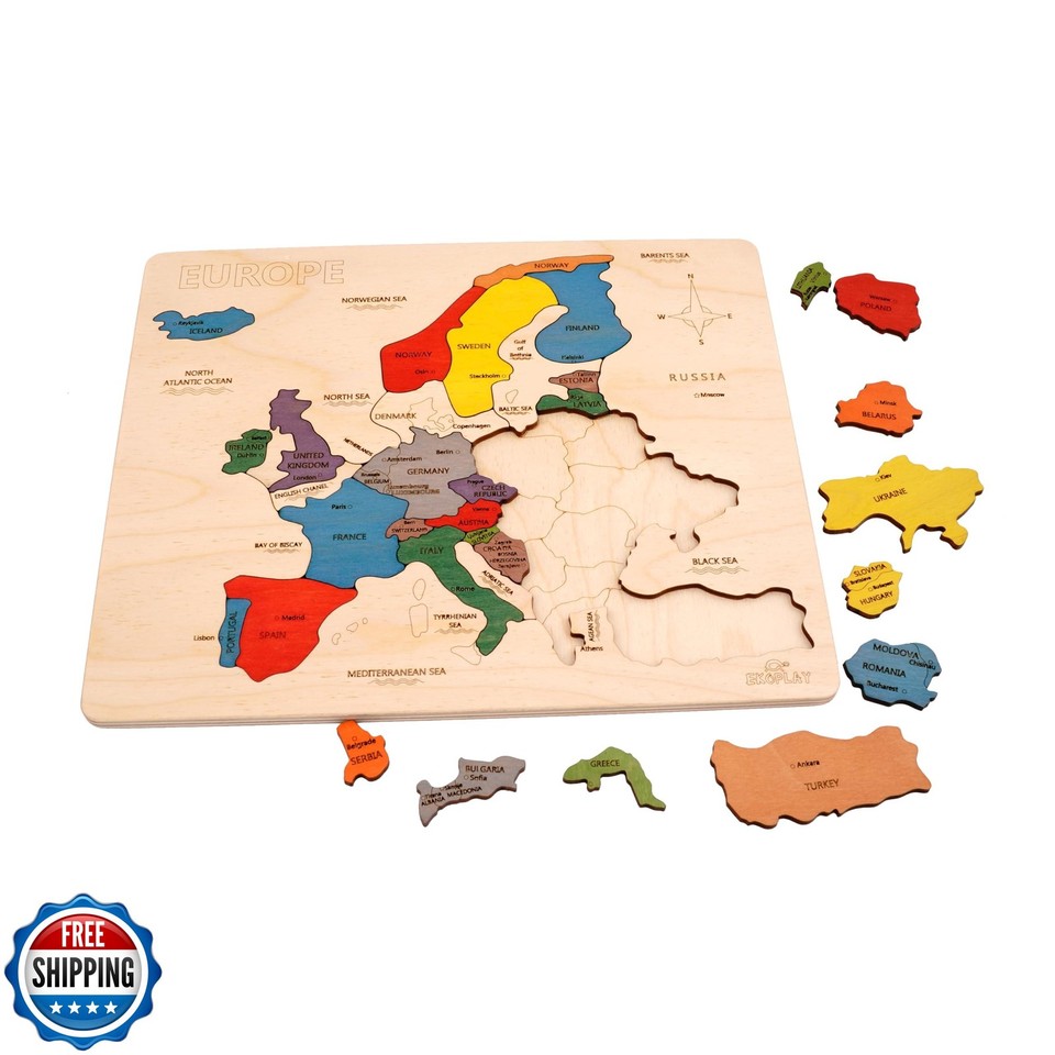 Europe Map Wooden Jigsaw Puzzle for Kids | 33 Puzzle Pieces | Learning ...