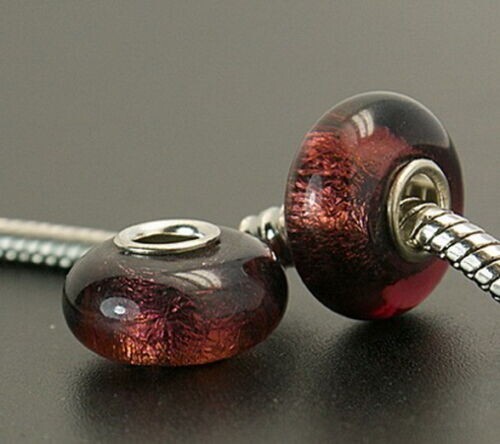 European charms Beads Lot 3 pcs Foil Glass Large Hole Fits Bracelets G1 ...