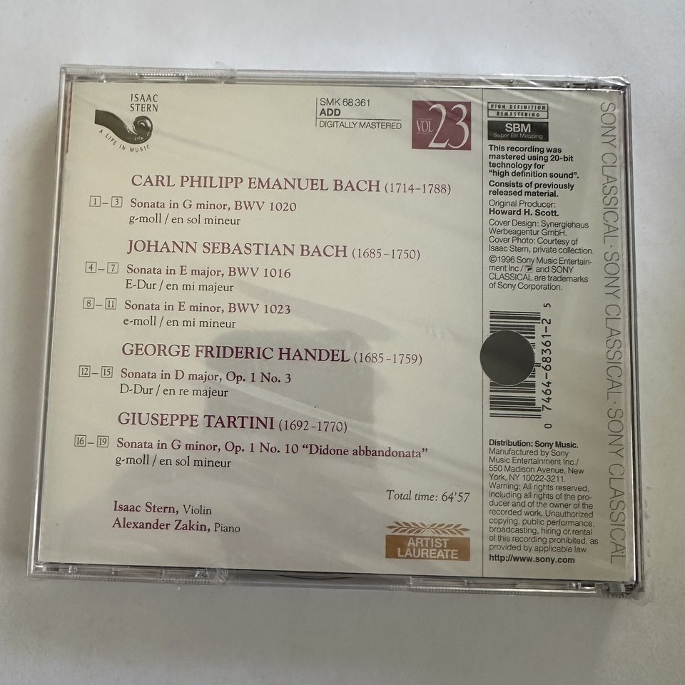 J. S. BACH - Bach, Handel & Tartini: Violin Sonatas (CD) Brand New | eBay