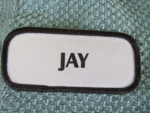 Jay cloth name label patch 1.5"x3.5 White w/Black letters & Black ...