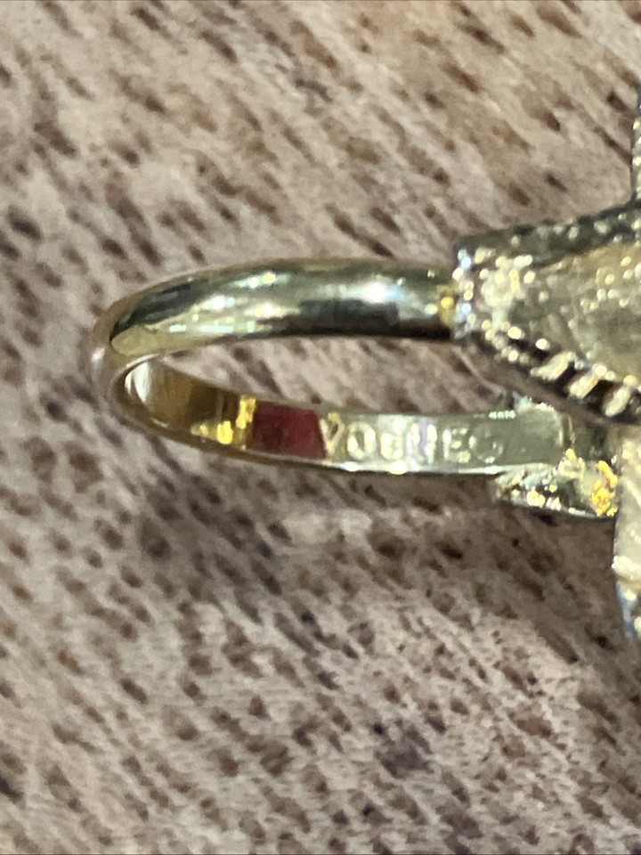 Vintage VOGUE Ring Large Ruby Glass Stone Emerald Cut Signed From ...