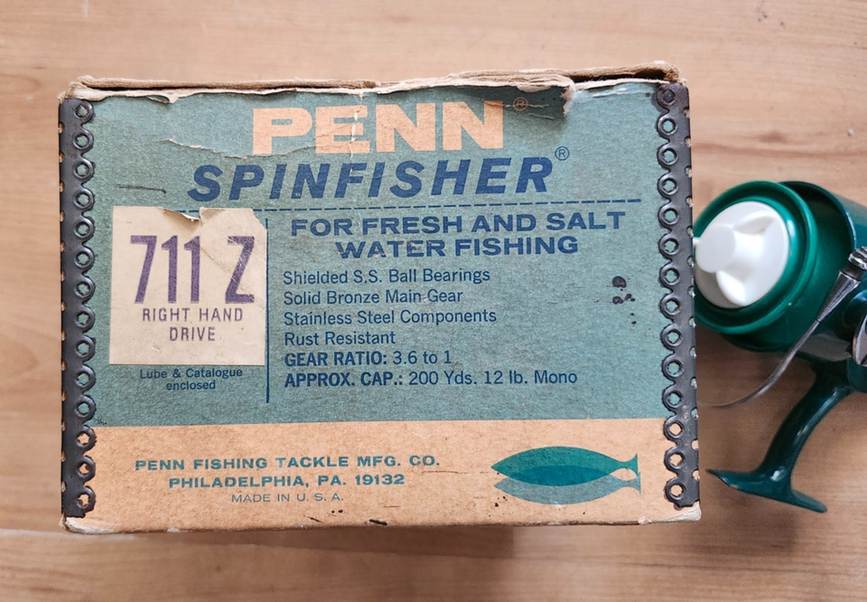 NOB Vintage NEW PENN 712Z GREEN SPINFISHER REEL, NEW OLD STOCK, W/ Box ...