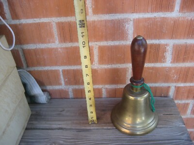 Vintage 5 1/2" Diameter x 10" Ht LARGE Brass Teacher School Hand Bell ...