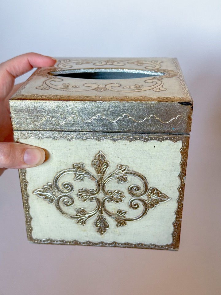 Vintage Neiman Marcus Horchow Silver Leaf Florentine Tissue Box Cover ...