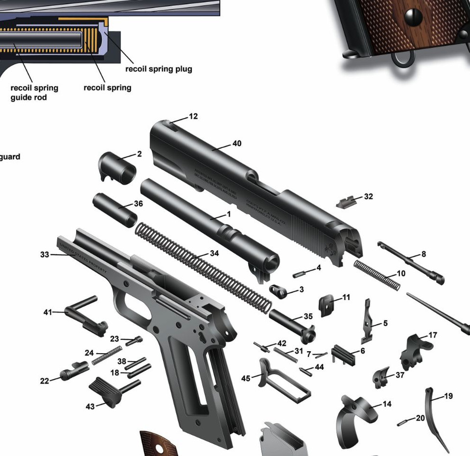 Poster 18''x24" U.S.Army Colt 1911 Cal .45 ACP Manual Exploded Parts ...