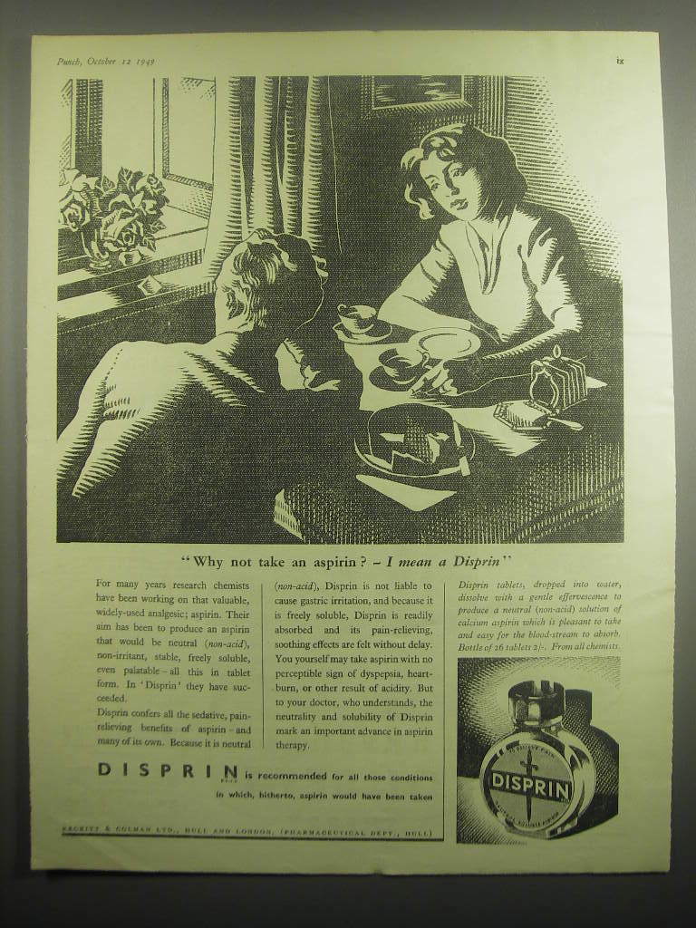 1949 Disprin Neutral Soluble Aspirin Ad - Why not take an aspirin? | eBay