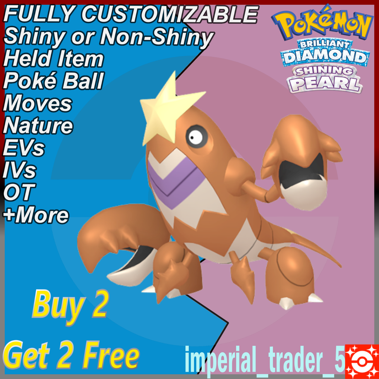 Pokemon Brilliant Diamond & Shining Pearl Shiny Crawdaunt 6IV ...