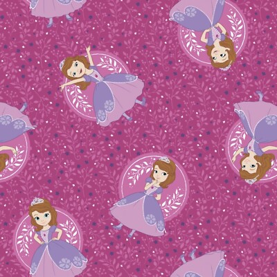 Disney Sofia The First Poses Fuchsia 100% Cotton Fabric by The Yard | eBay