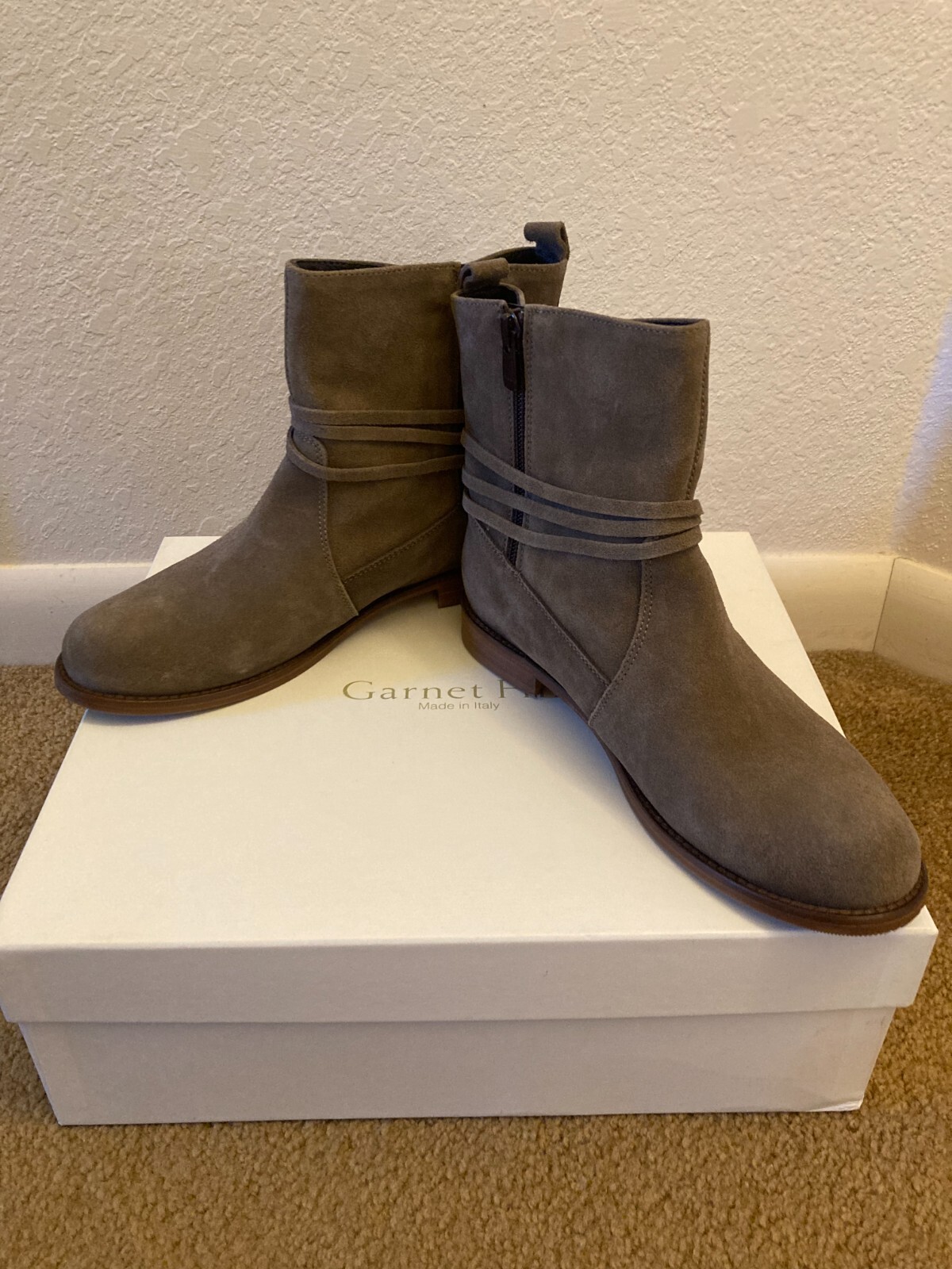 GARNET HILL Women's Angelica Mushroom Taupe Suede Boots Made in Italy ...