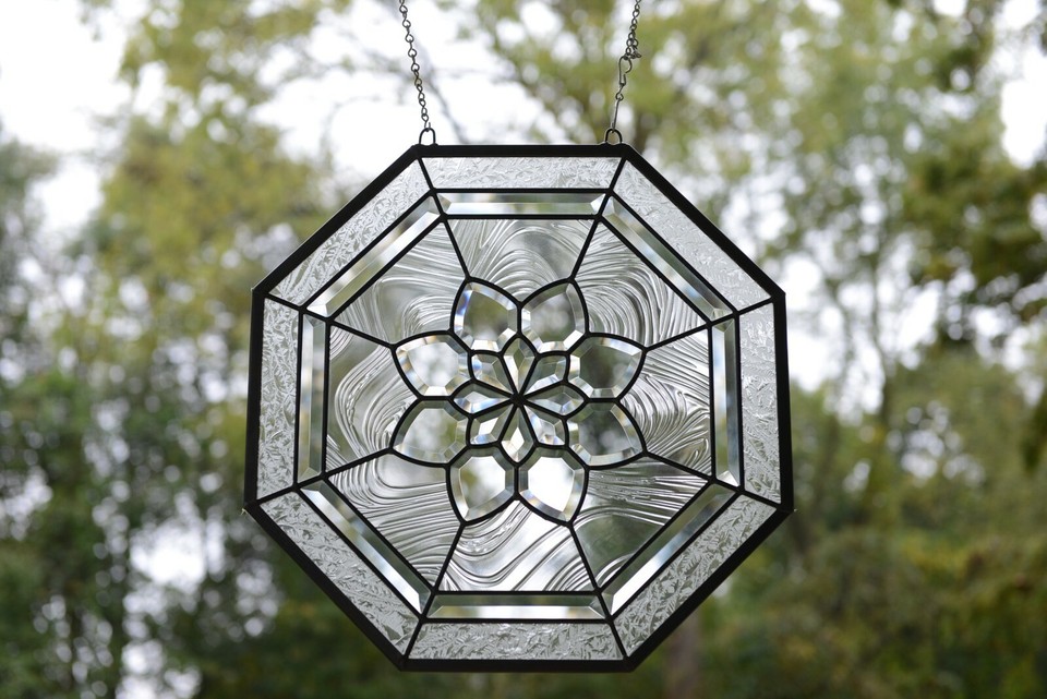 Handcrafted stained glass panel Clear Octagon Beveled window panel 20 ...