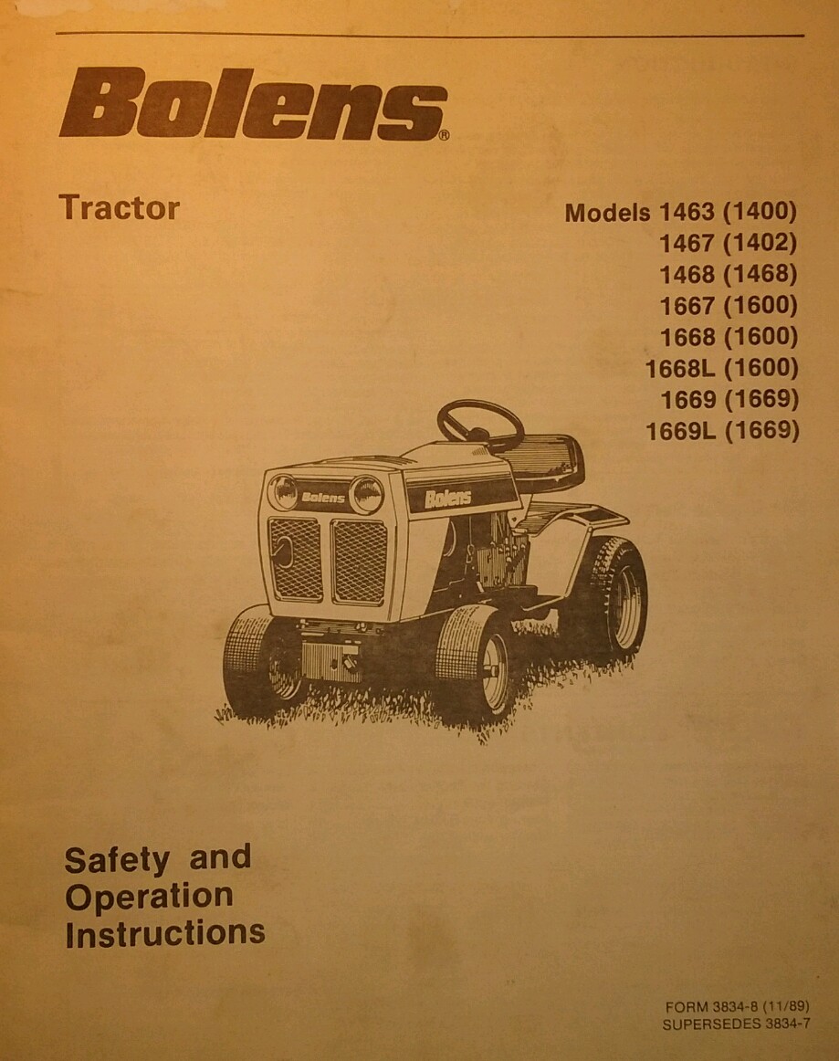 Bolens Lawn Garden Tractor Operators Manual Riding Mower 1463 1467 1669 eBay