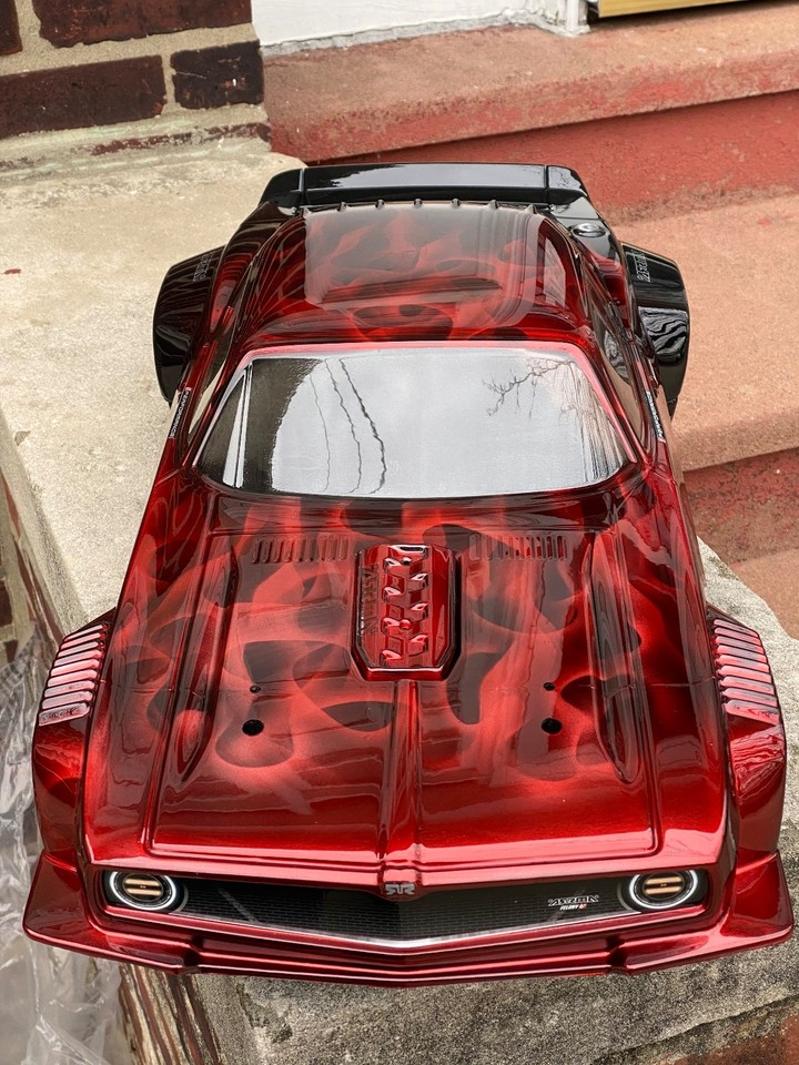 CUSTOM PAINTED RC BODY, ARRMA FELONY 1/7 SCALE, CANDY RED CHROME FLAMES ...
