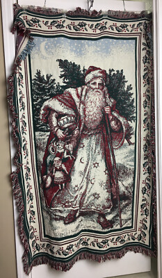 Papa Noelle Christmas Throw Woven Blanket Santa Cotton Tapestry 49" x ...