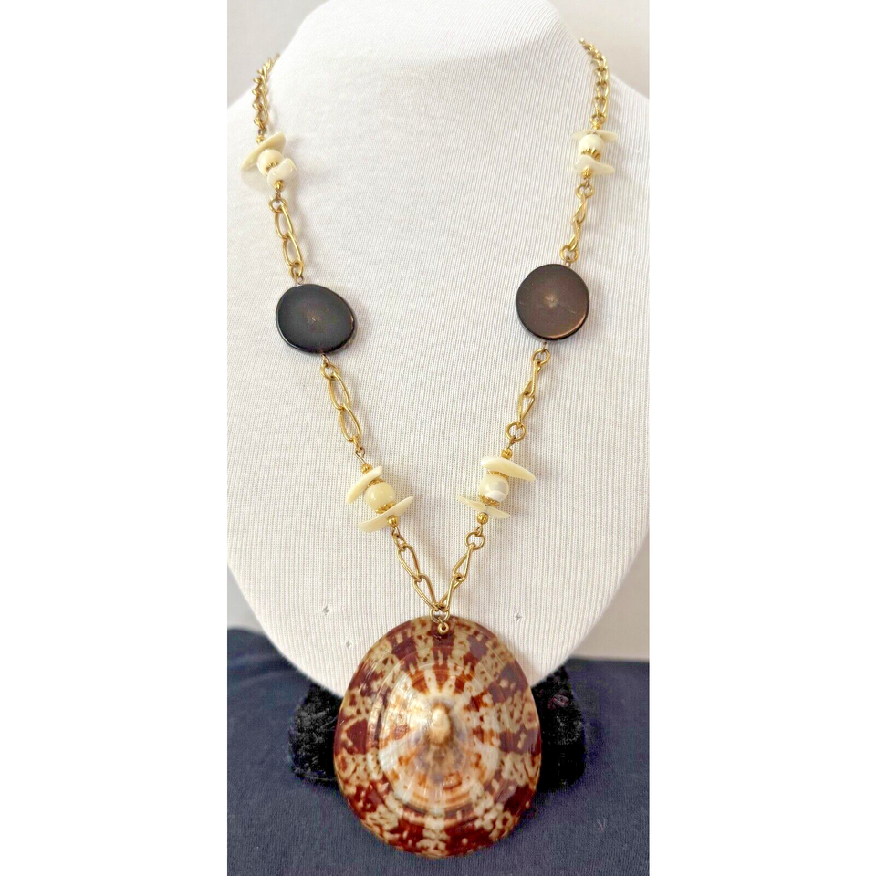 Vintage 1960s Hobe Gold Tone Shell Polished Wood Chain Necklace | eBay
