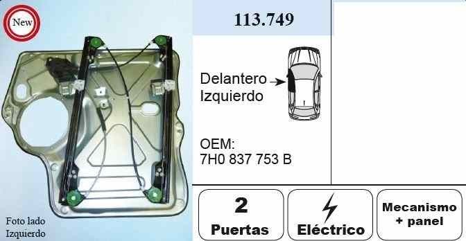 7H0837753B LEVE GLACE AVANT GAUCHE / 7H0837753C / 113749 2522703 / ...