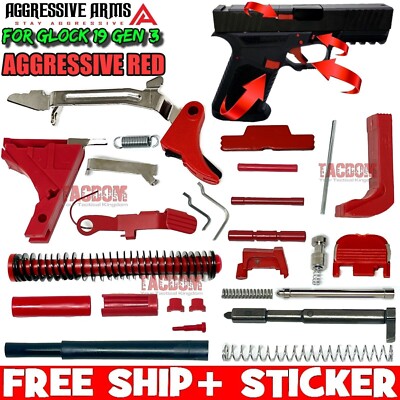 AGGRESSIVE ARMS RED Slide + Lower Parts Kit for GL0CK 19 GEN 1 2 3 ...
