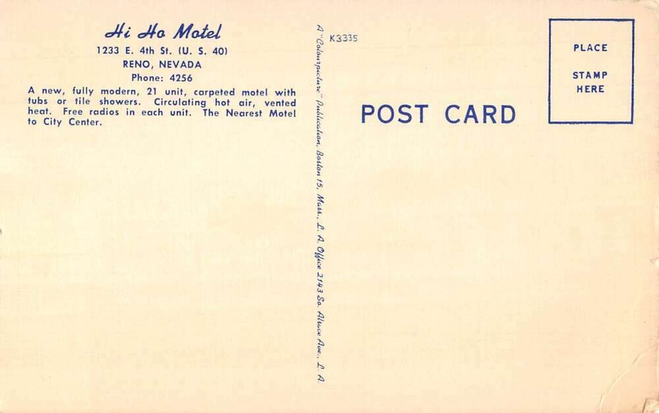 Reno Nevada Hi Ho Motel Vintage Postcard AA21153 | eBay